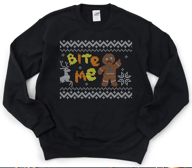 Gingerbread Man Bite Me Christmas Design Sweatshirt, Funny Xmas Shirt ...