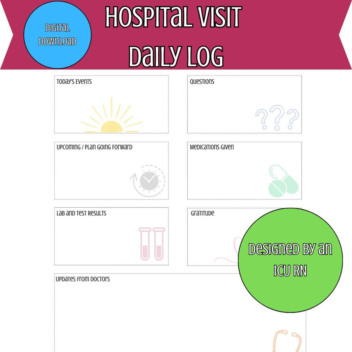 Printable Hospital Visit Log - Etsy