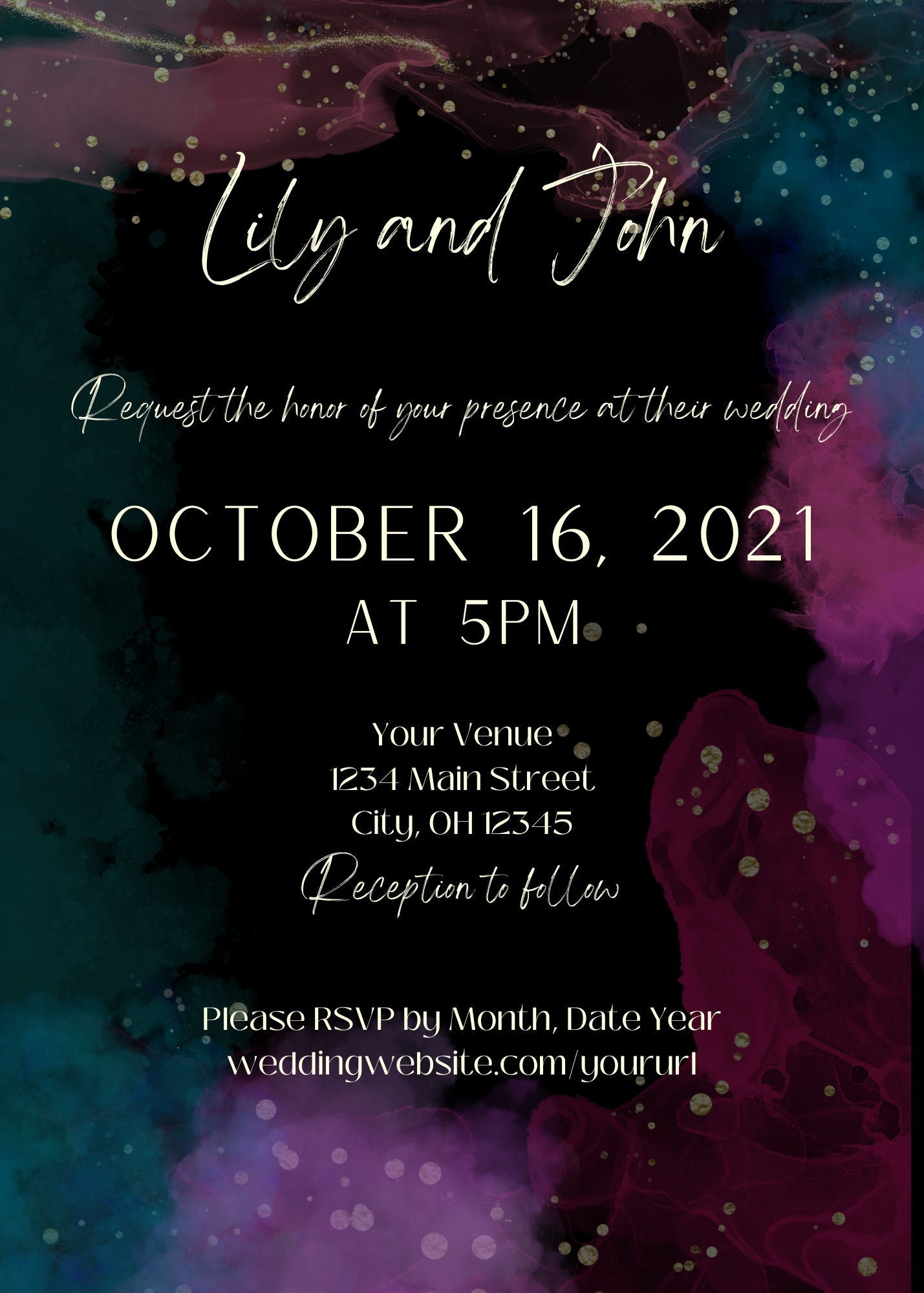 Jewel Tone Watercolor Wedding Invitation Suite - Etsy