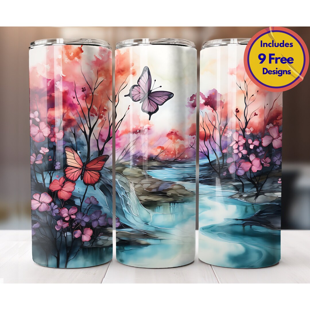 Alcohol Ink Butterfly Floral 20 Oz Tumbler Sublimation Design ...