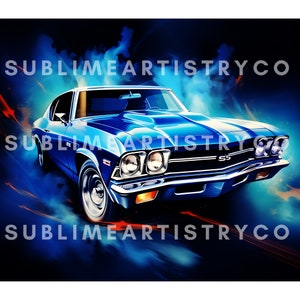 Classic Blue Chevy Chevelle Muscle Car 20 Oz Tumbler Sublimation Design ...