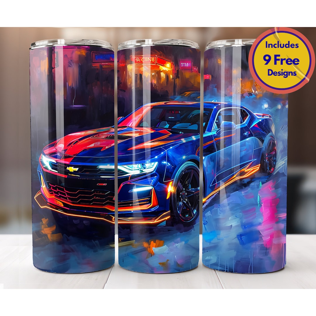 Neon Chevy Camaro 20oz Tumbler Sublimation Design Sports Car Tumbler ...
