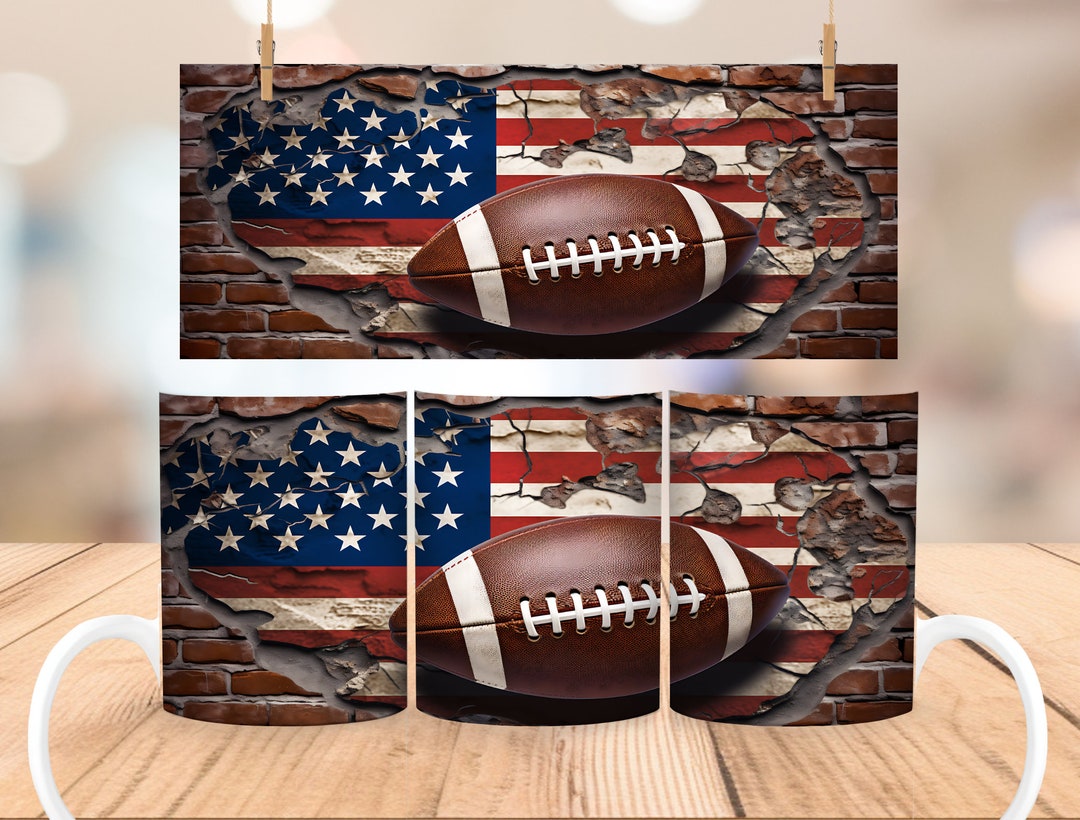 3D Football Mug Sublimation Design PNG 11oz & 15oz Mug Wrap 3D Sport ...