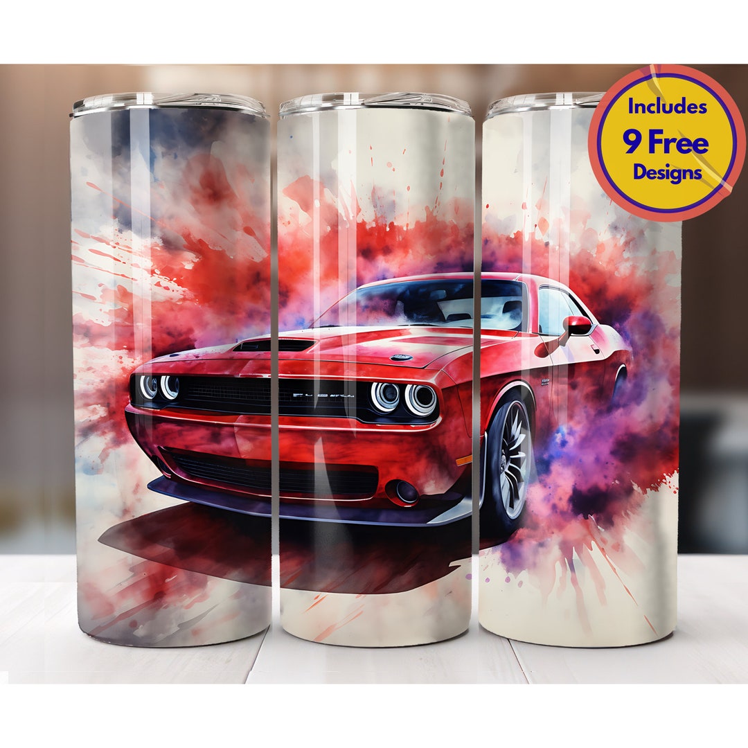 Alcohol Ink Dodge Challenger 20oz Tumbler Sublimation Design PNG Muscle ...