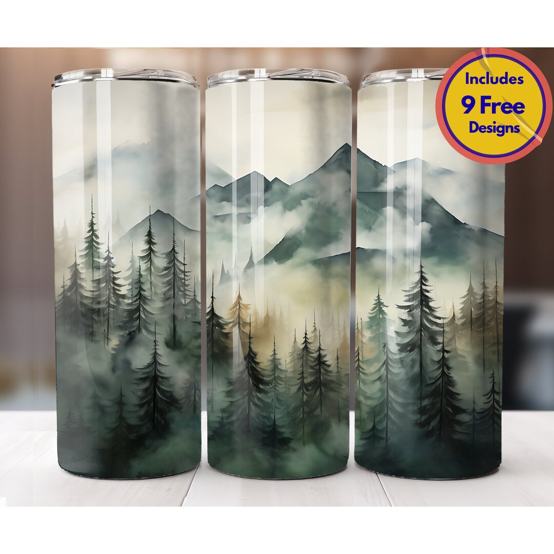 Nature Pine Trees Mountain Landscape 20oz Tumbler Sublimation Design PNG Misty Forest Tumbler ...
