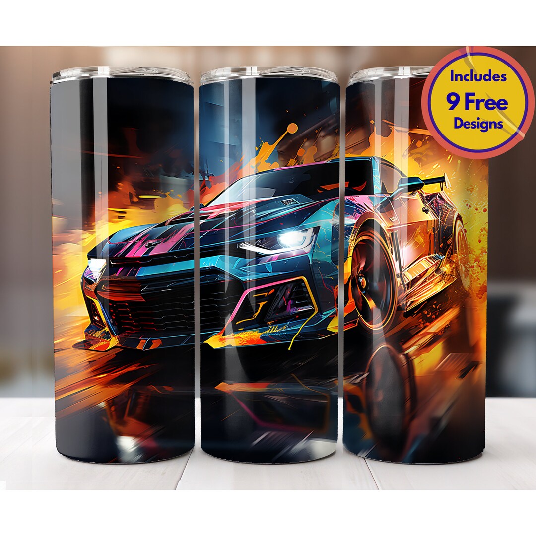Neon Chevy Camaro Flame Muscle Car 20oz Tumbler Sublimation Design ...