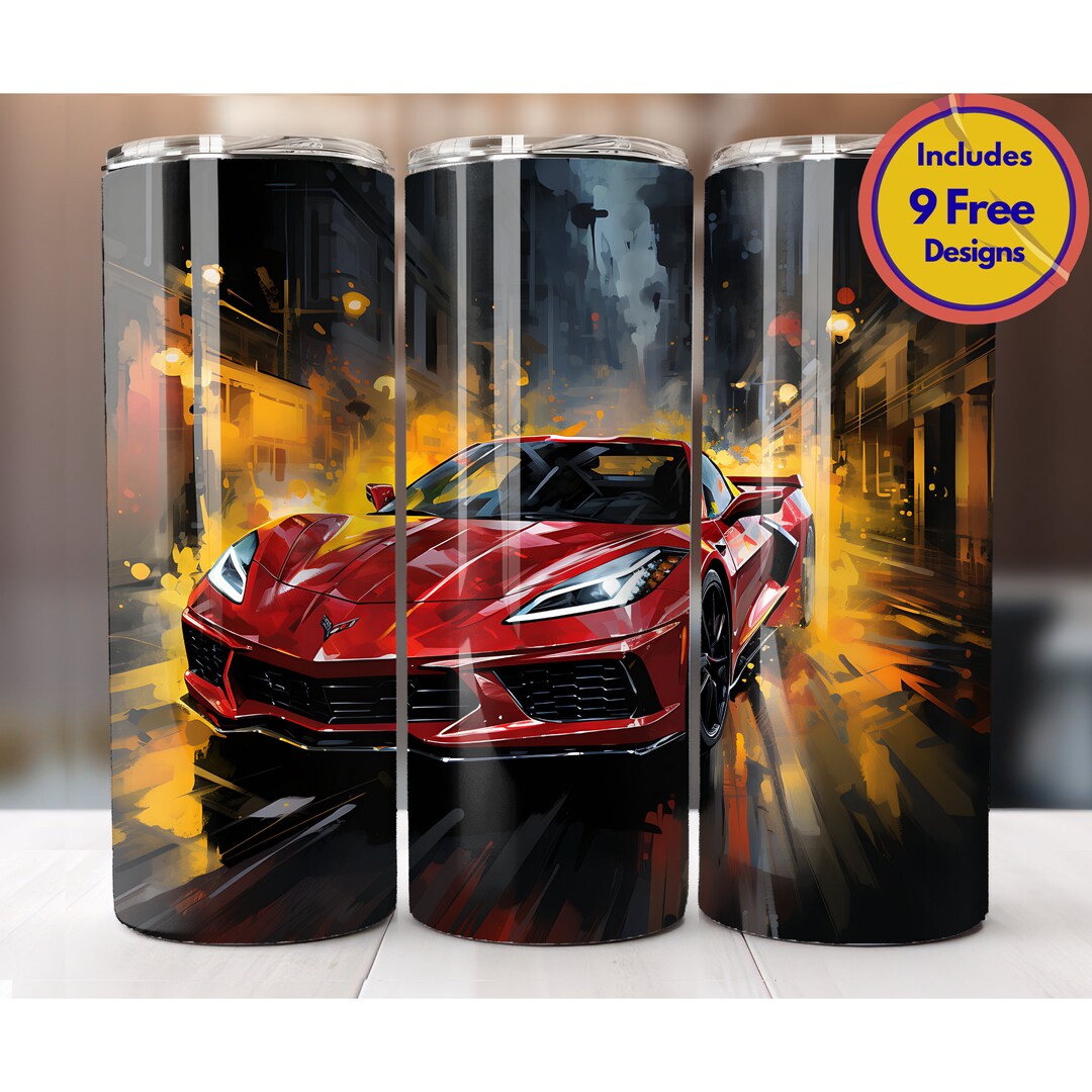 Red Chevy Corvette Car 20oz Tumbler Sublimation Design Car Tumbler Wrap ...