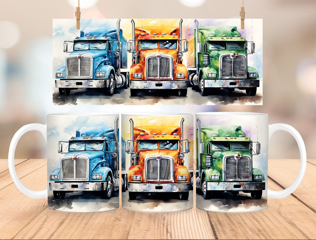 Watercolor Semi Truck Mug Sublimation Template Design PNG Diesel ...