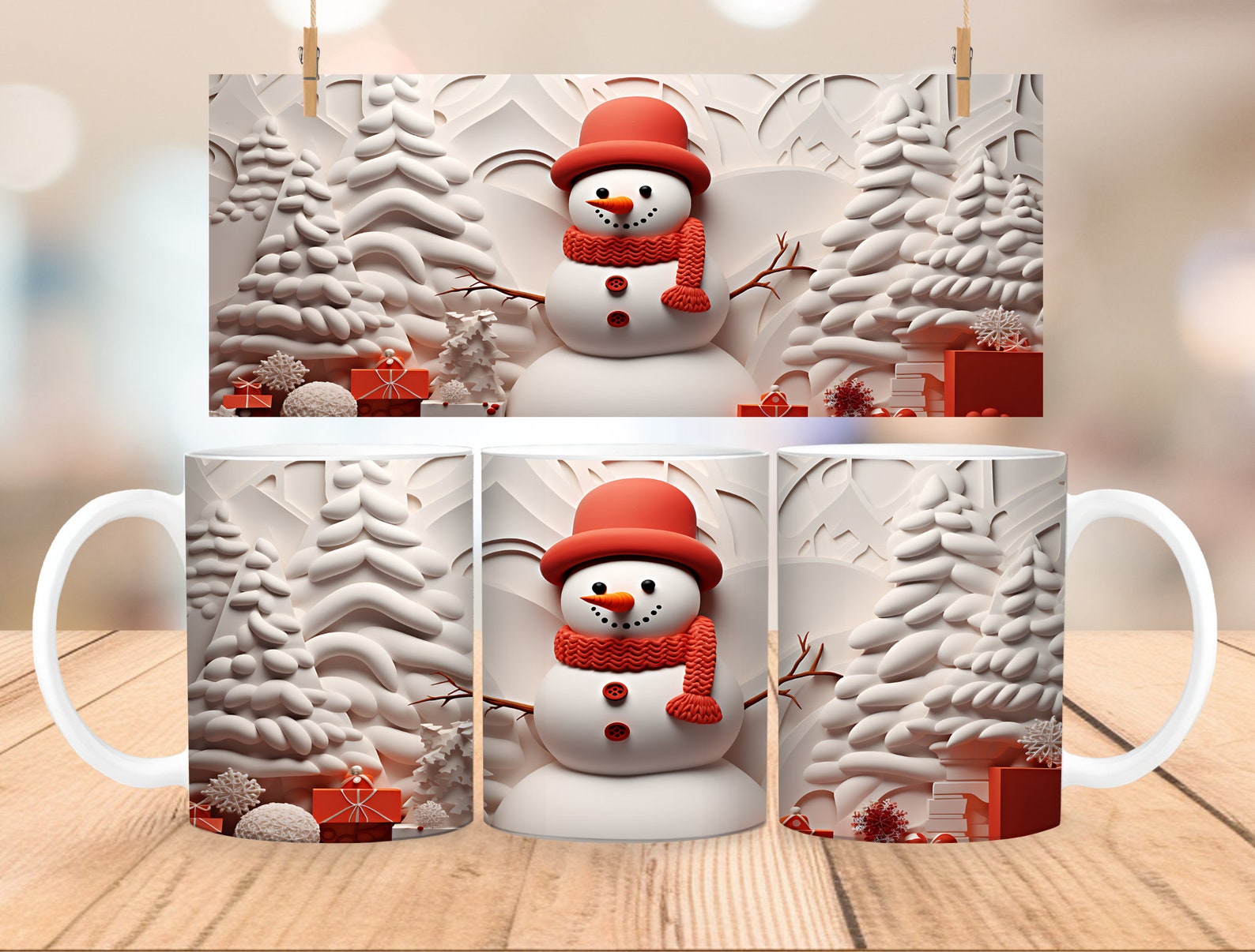 3D Inflated Snowman Mug Wrap 11oz and 15oz Mug Template - Etsy