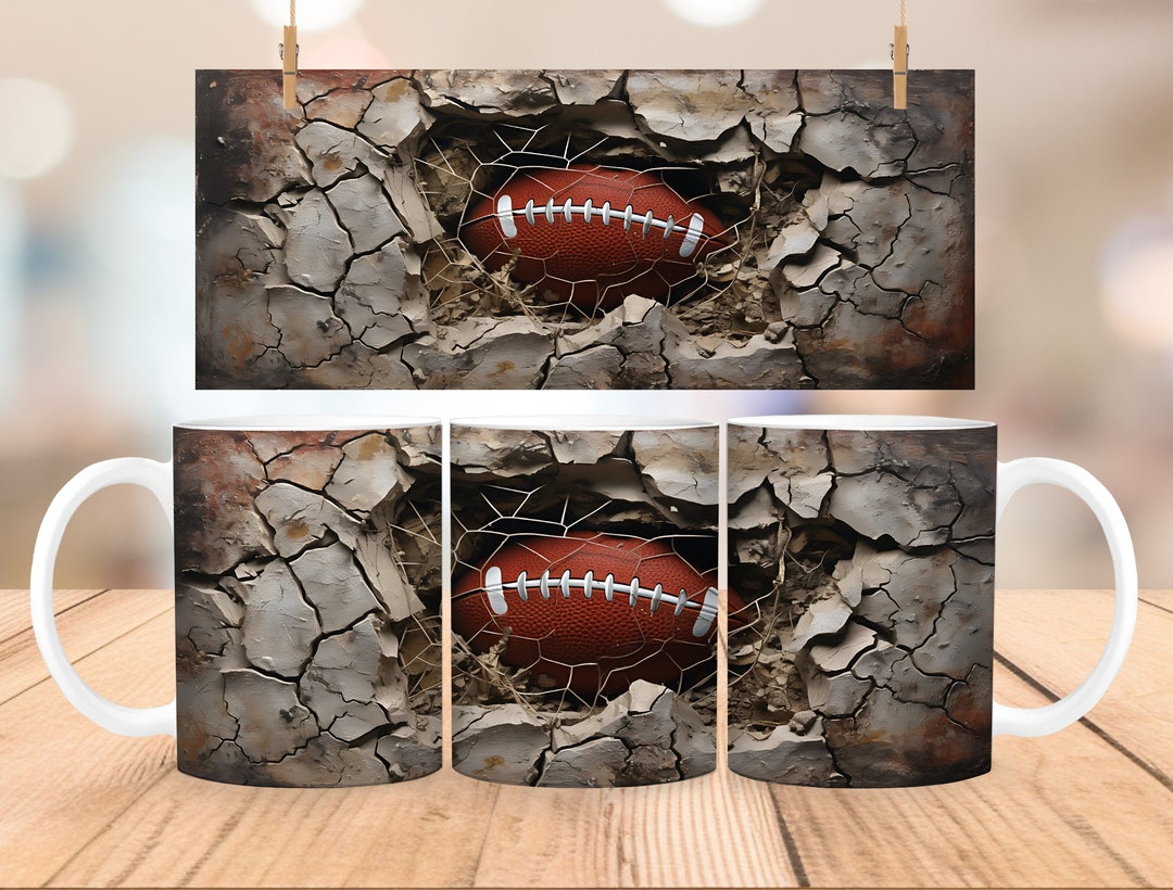 3D Football Cracked Mug Sublimation Design PNG 11oz & 15oz Mug Wrap 3D ...