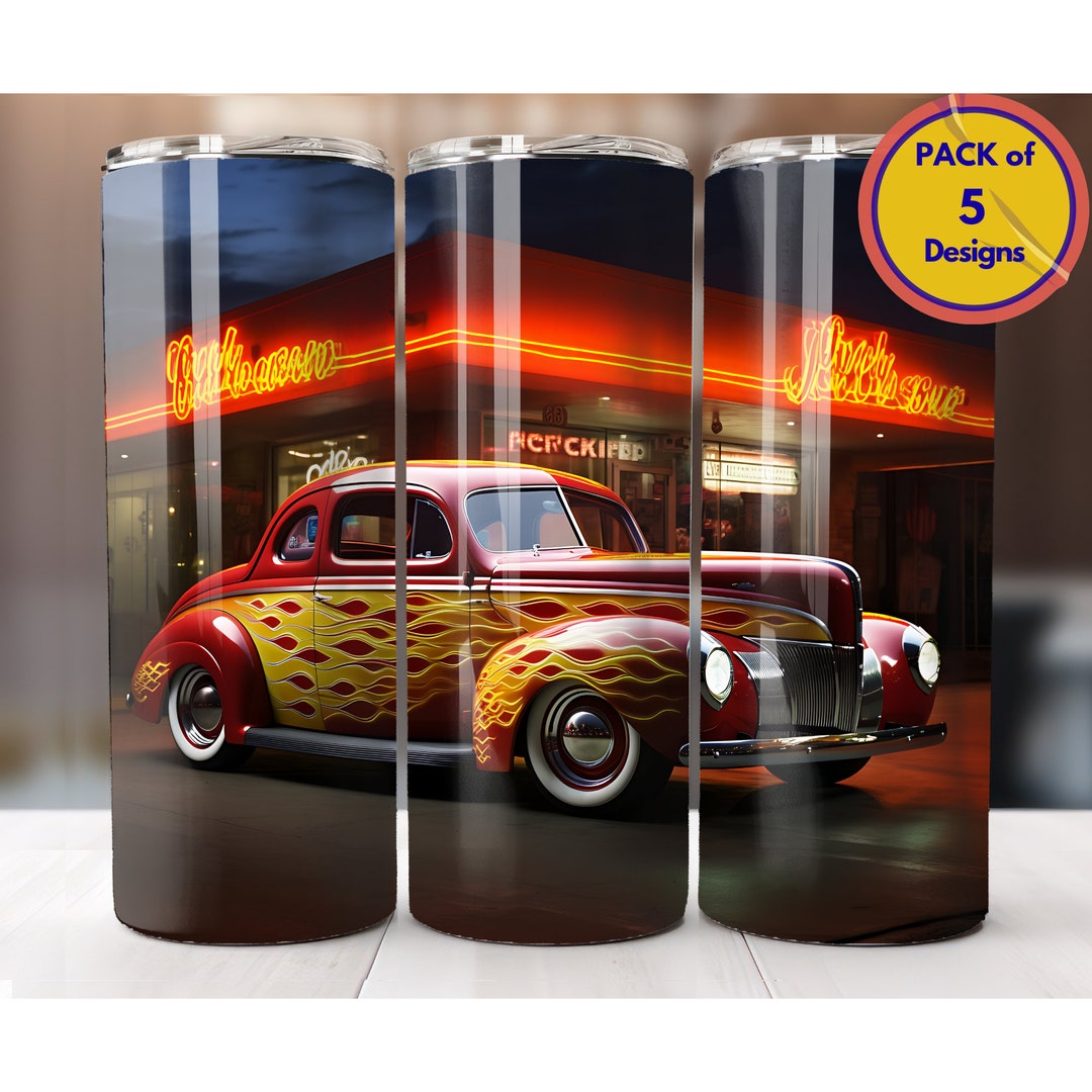 Red Flames Hot Rod Car 20 Oz Tumbler Sublimation Design PNG Car Tumbler ...