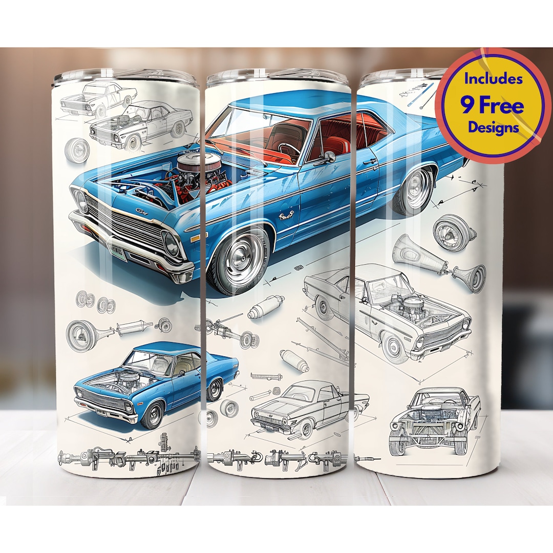 Vintage Blue Chevy Nova Infographic 20 Oz Tumbler Sublimation Design ...