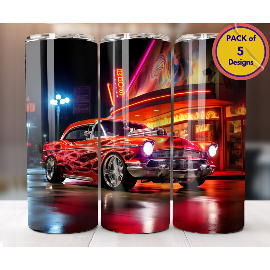 Red Hot Rod Car 20 Oz Tumbler Sublimation Design Car Tumbler Wrap Men ...