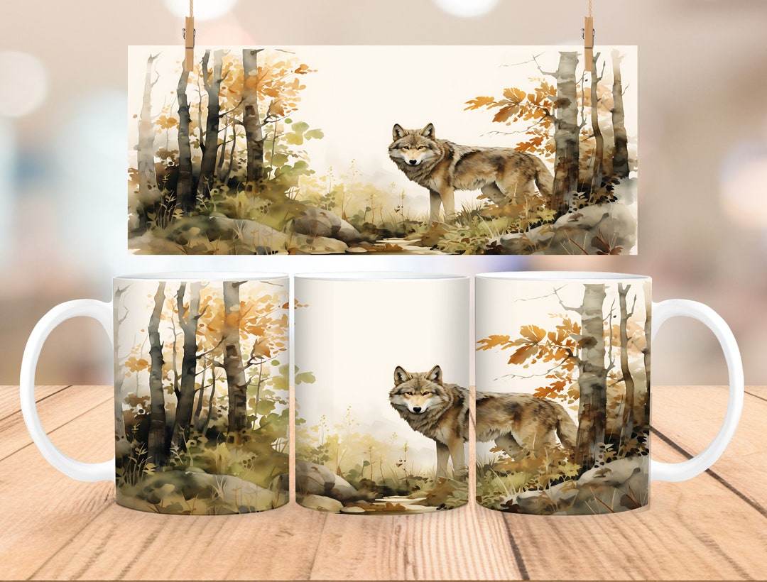 Watercolor Wolf Mug Wrap 11oz and 15oz Mug Template Wolf in - Etsy