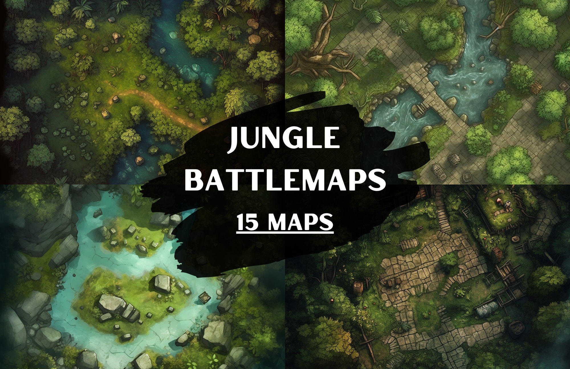 Dnd Jungle Battle Maps V1 Bundle, 15 D&D Battlemaps, Dungeons and Dragons Battle Maps, Roll20 ...