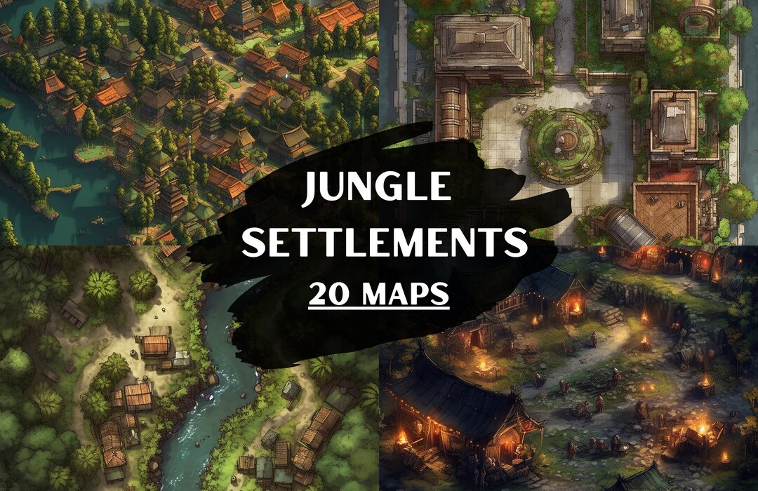 Dnd Jungle Settlements Bundle, 20 D&D Battlemaps, Dungeons and Dragons Battle Maps, Roll20 ...