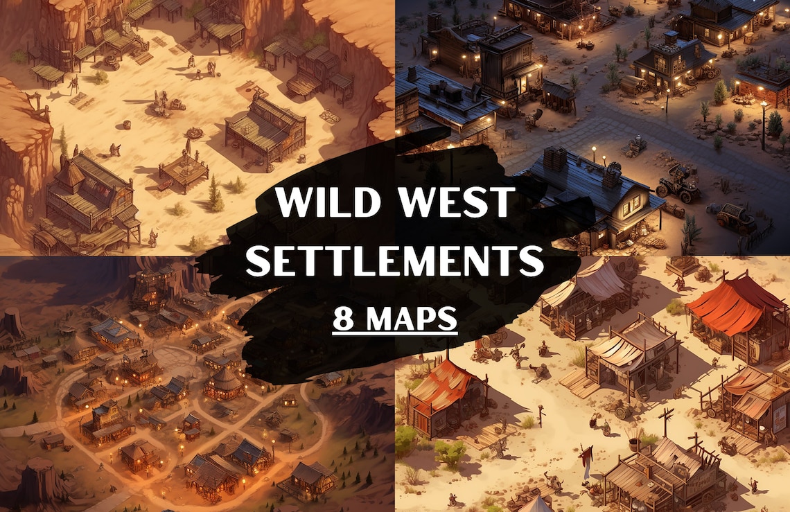 Dnd Wild West Settlements Bundle, 8 D&D Battlemaps, Dungeons and Dragons Battle Maps, Roll20 ...