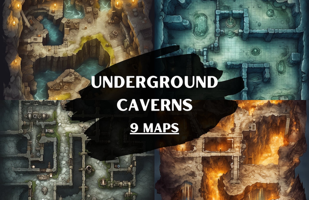 Dnd Underground Caverns Maps Bundle, 9 D&D Battlemaps, Dungeons and Dragons Battle Maps, Roll20 ...