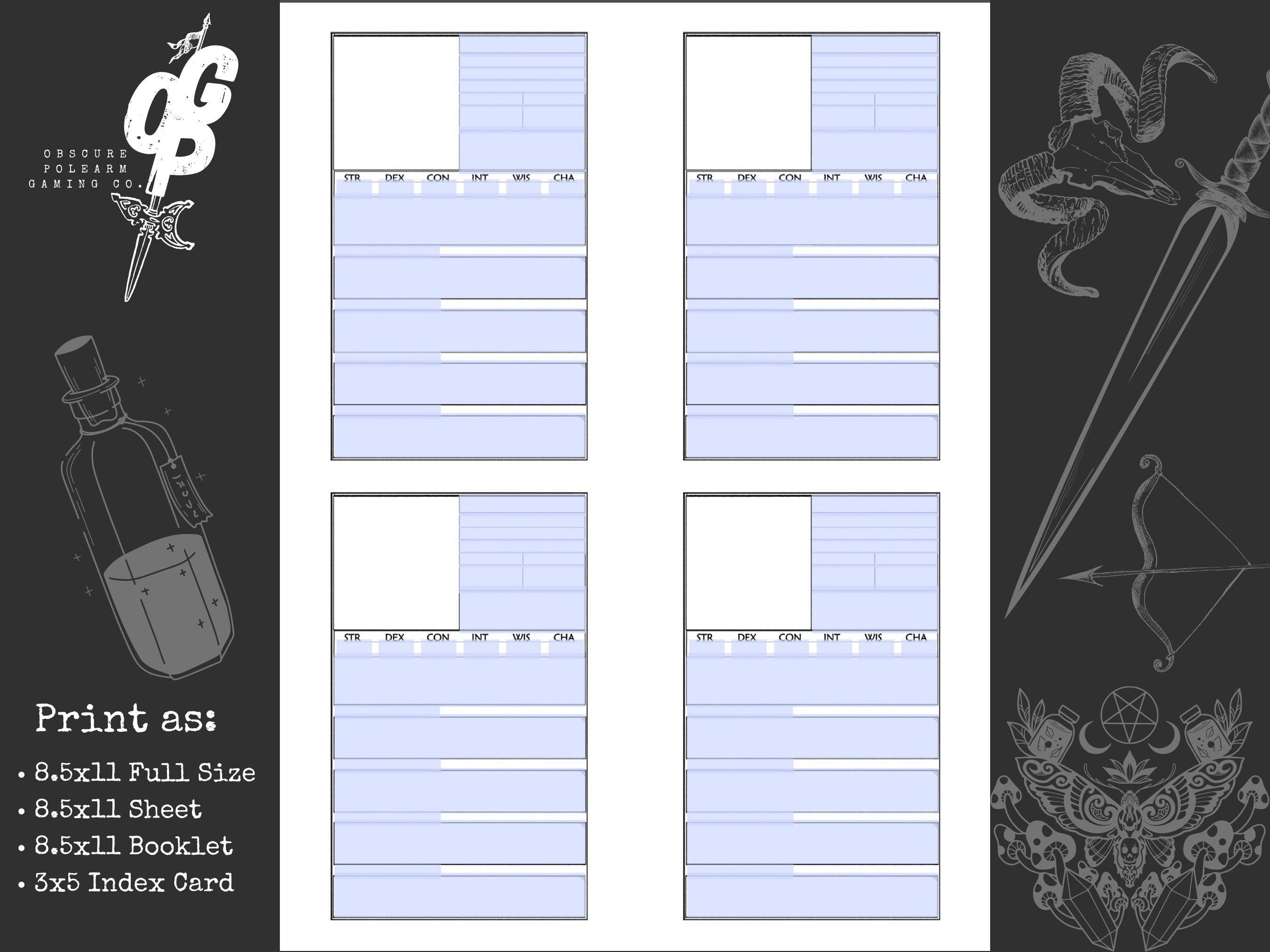 RPG NPC Companion Index Card Character Sheet (form-fillable PDF) - Etsy