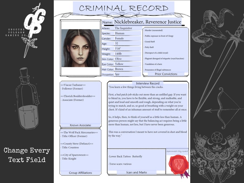 Dnd Character Sheet Cover Page: Fillable RPG Prop (PDF) - Etsy