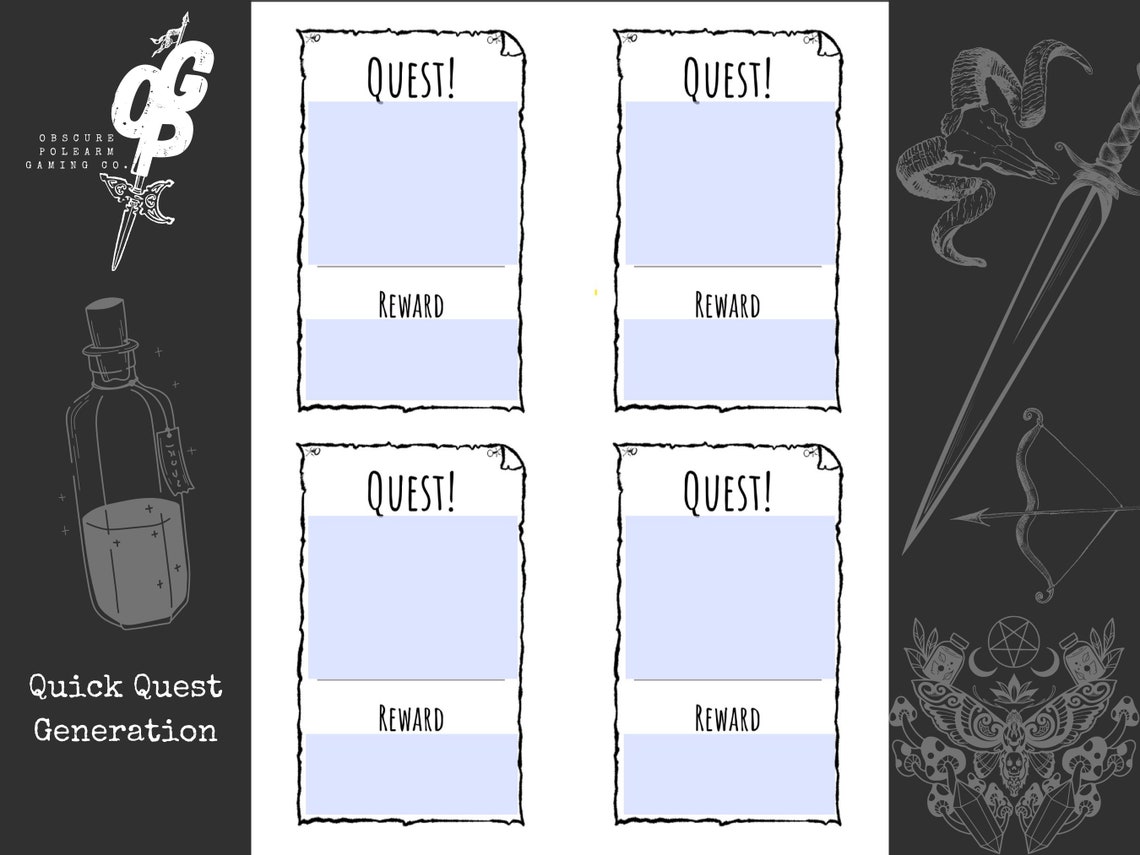 Dnd Quest Card Template: Printable RPG Reward Handout (fillable PDF) - Etsy