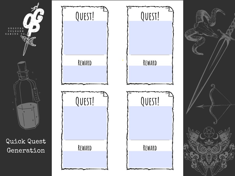 Index Card Quest! & Reward Handout Template | Dnd Prop | Printable Form Fillable PDF for ...