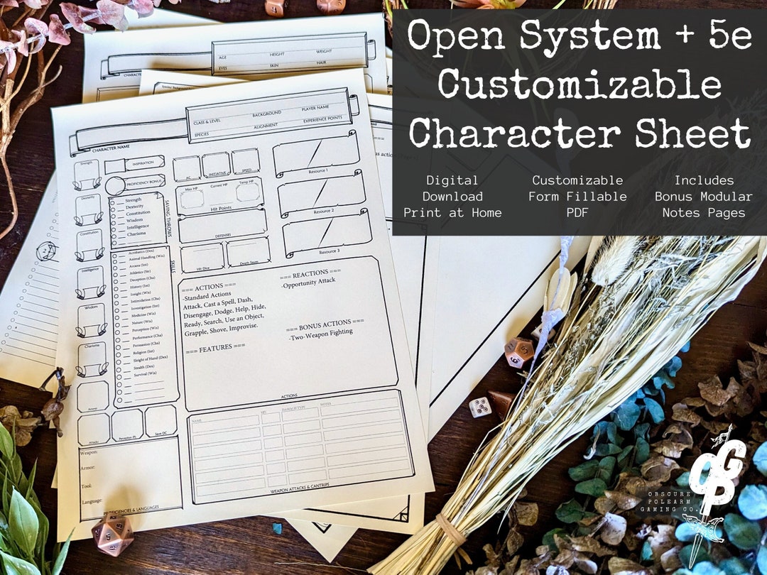 Customizable Character Sheet & Modular Notes Digital - Etsy