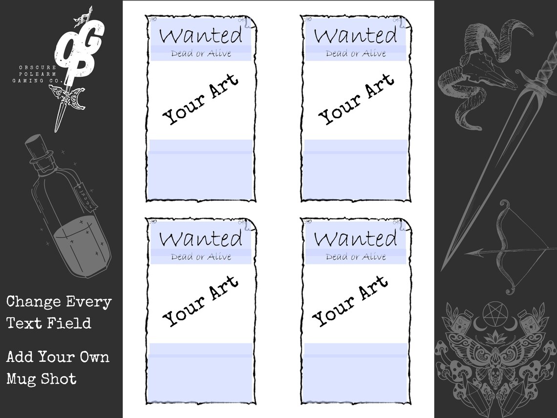 Index Card Wanted Poster Handout Template Dnd Prop Printable Form ...