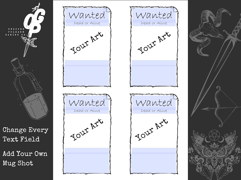 Index Card Wanted Poster Handout Template Dnd Prop Printable Form ...