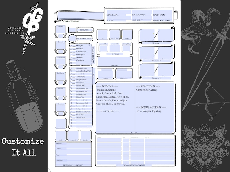Customizable Character Sheet & Modular Notes | Printable Form Fillable ...