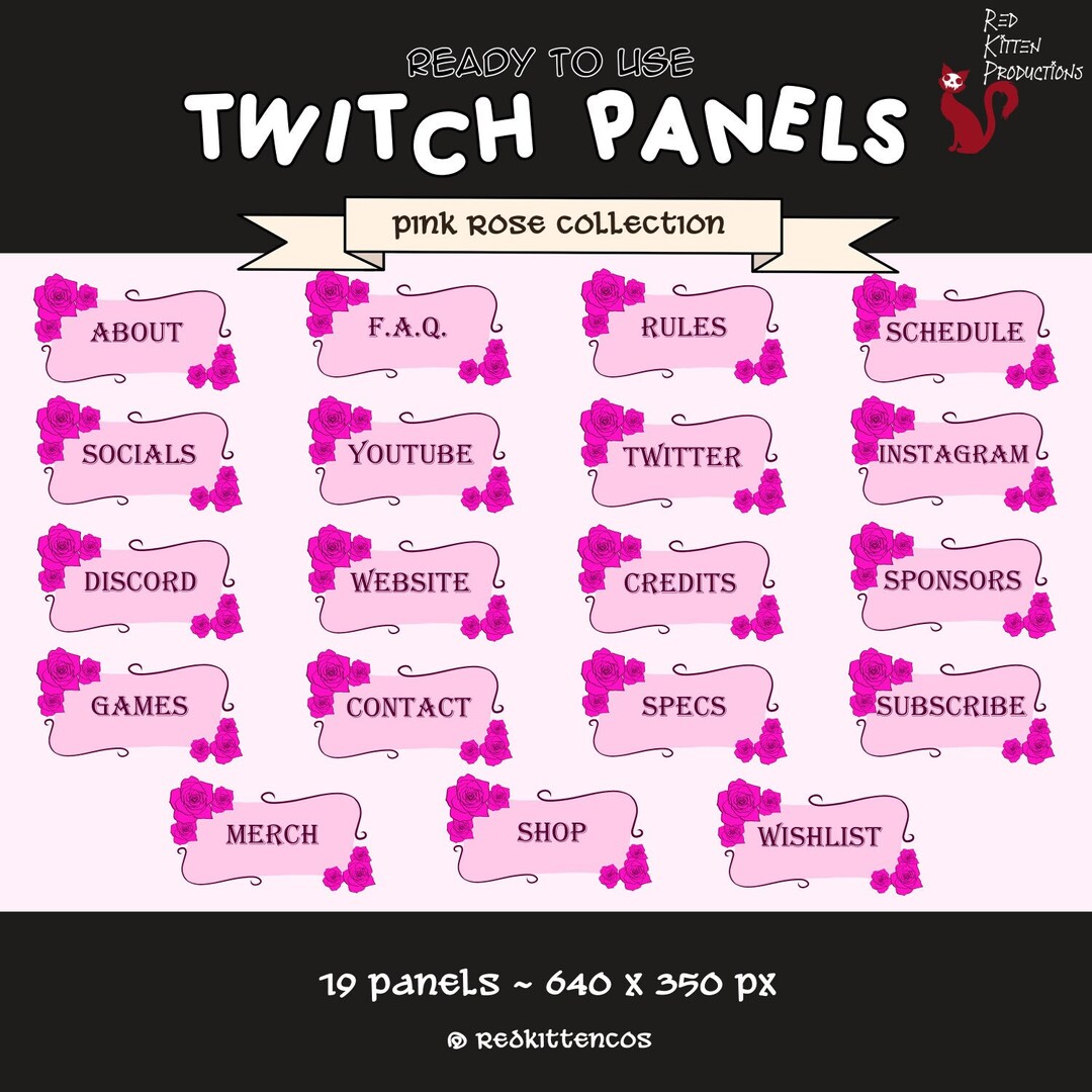 19 Pink Rose Twitch Panels - Etsy