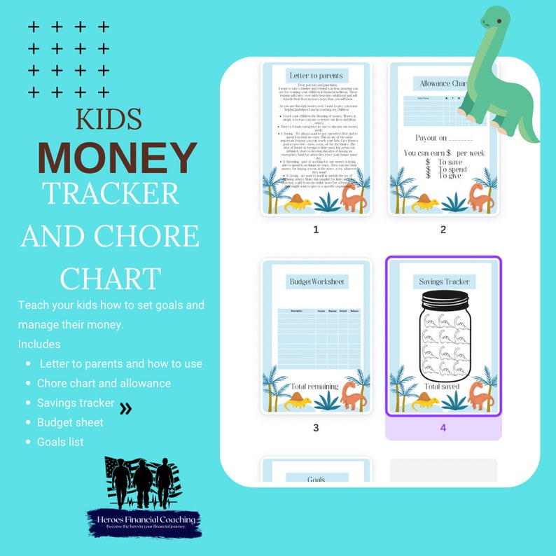 Kids Chore Chart and Money Tracker - Dino Theme - Etsy