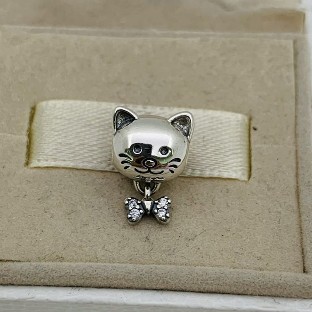 Pandora Pet Cat & Bow Dangle Charm Pendant S925 Sterling Silver/charm ...
