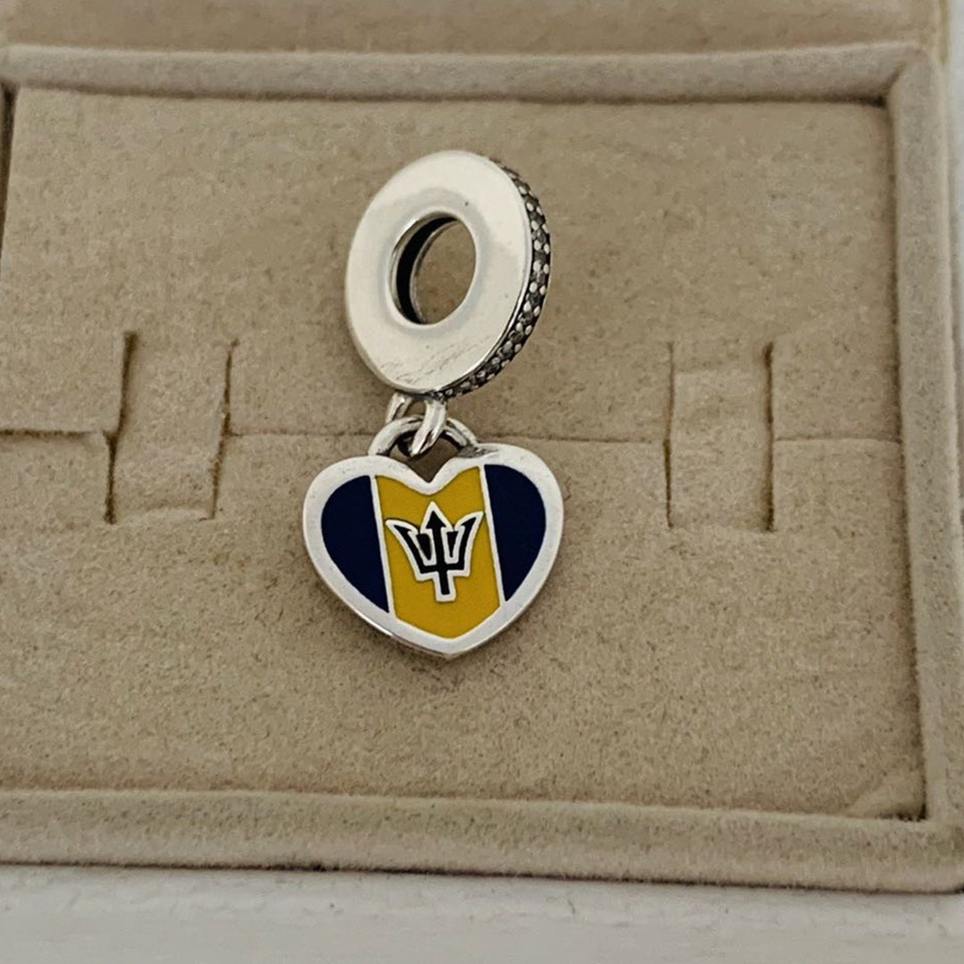 Pandora Barbados Flag Charm Heart Bead Pendants925 Sterling Silver/with ...