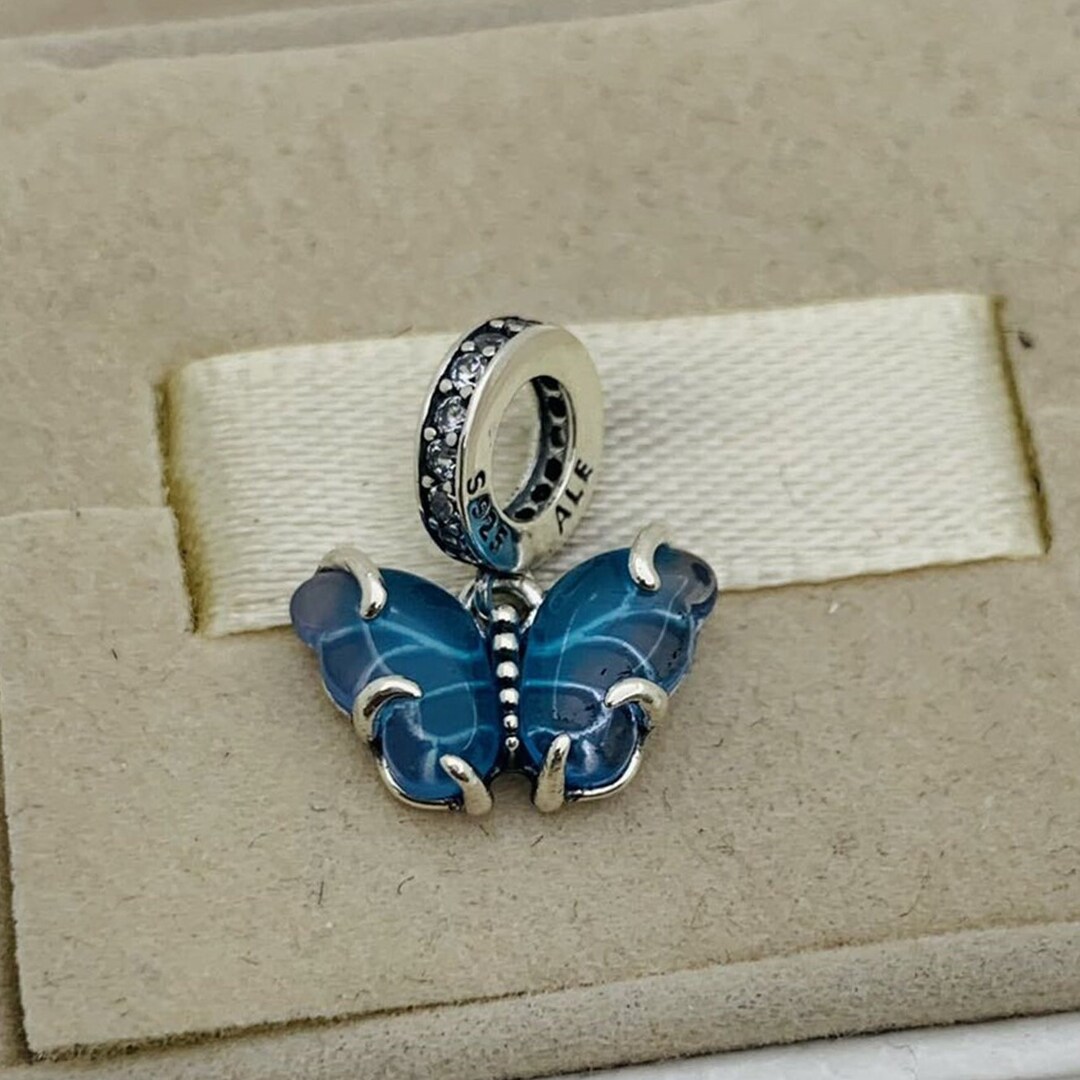Pandora Blue Murano Glass Butterfly Dangle Charm Bead Charm Pendant ...