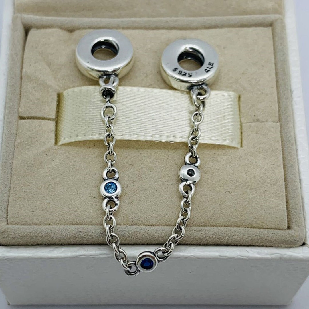 Pandora Triple Blue Stone Safety Chain Man-made Crystal Pendant Jewelry ...