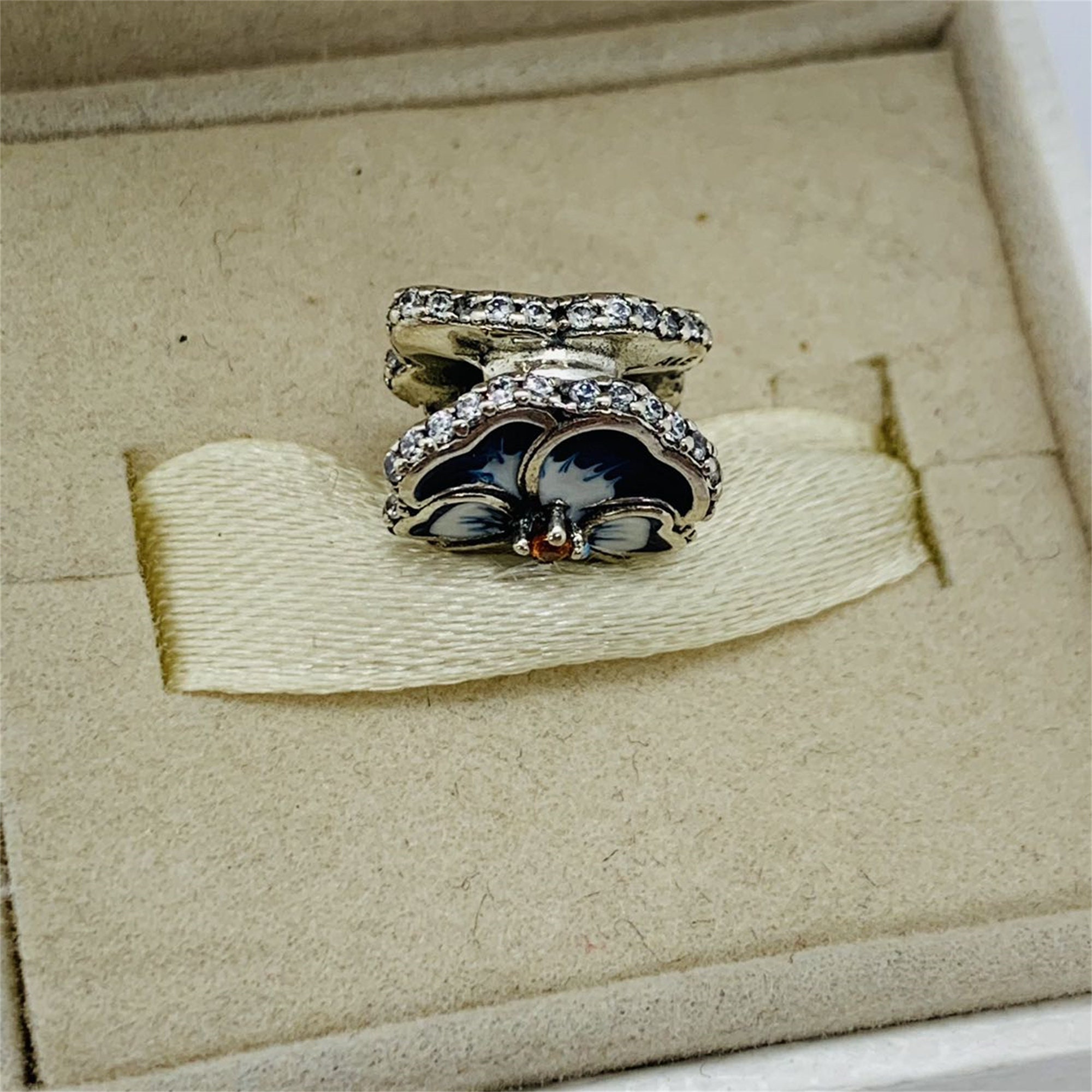 Pandora Blue Pansy Charm Pendant S925 Sterling Silver/charm Bracelet ...