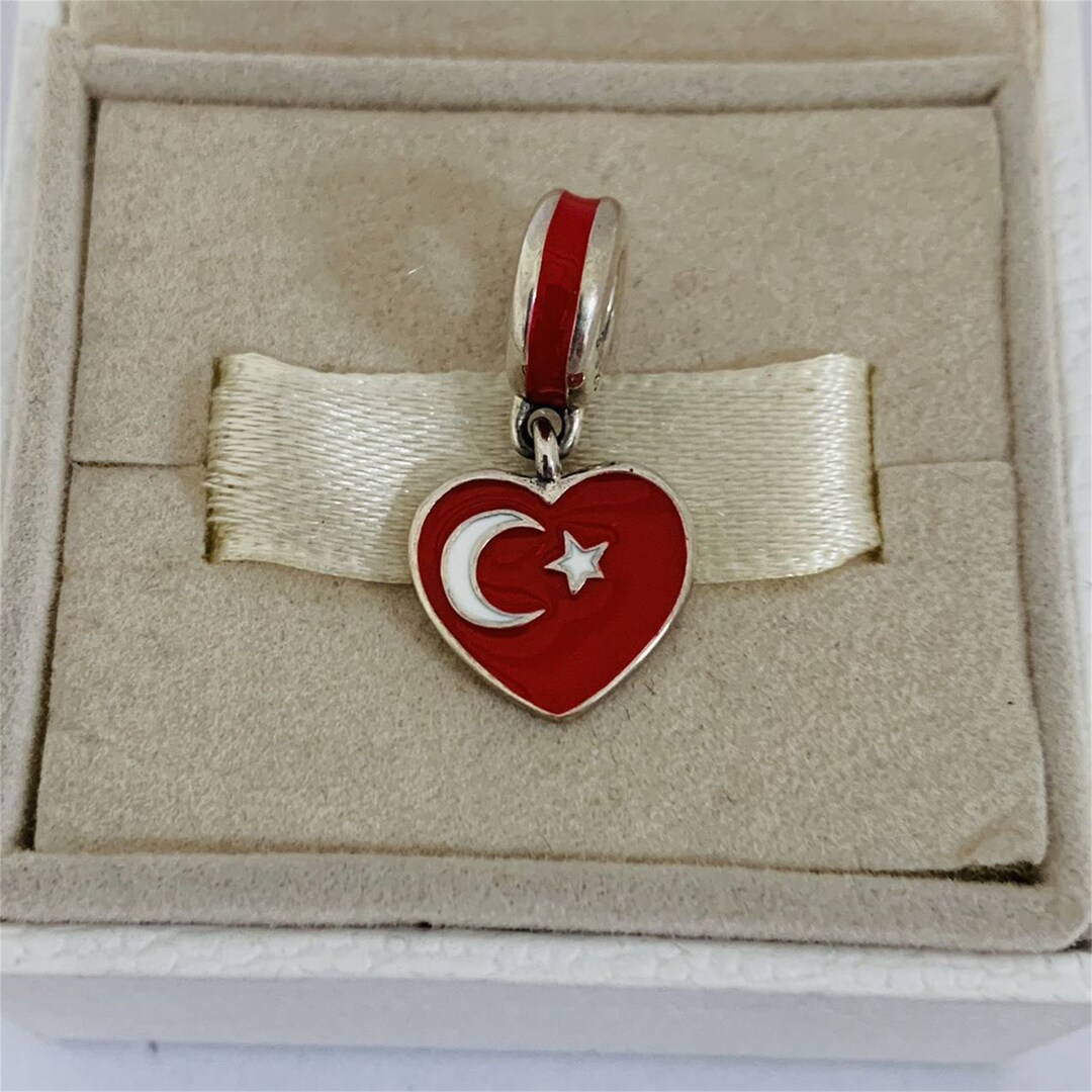 Pandora Turkey Flag Charm Heart Flag Charm Pendant S925 Sterling Silver ...