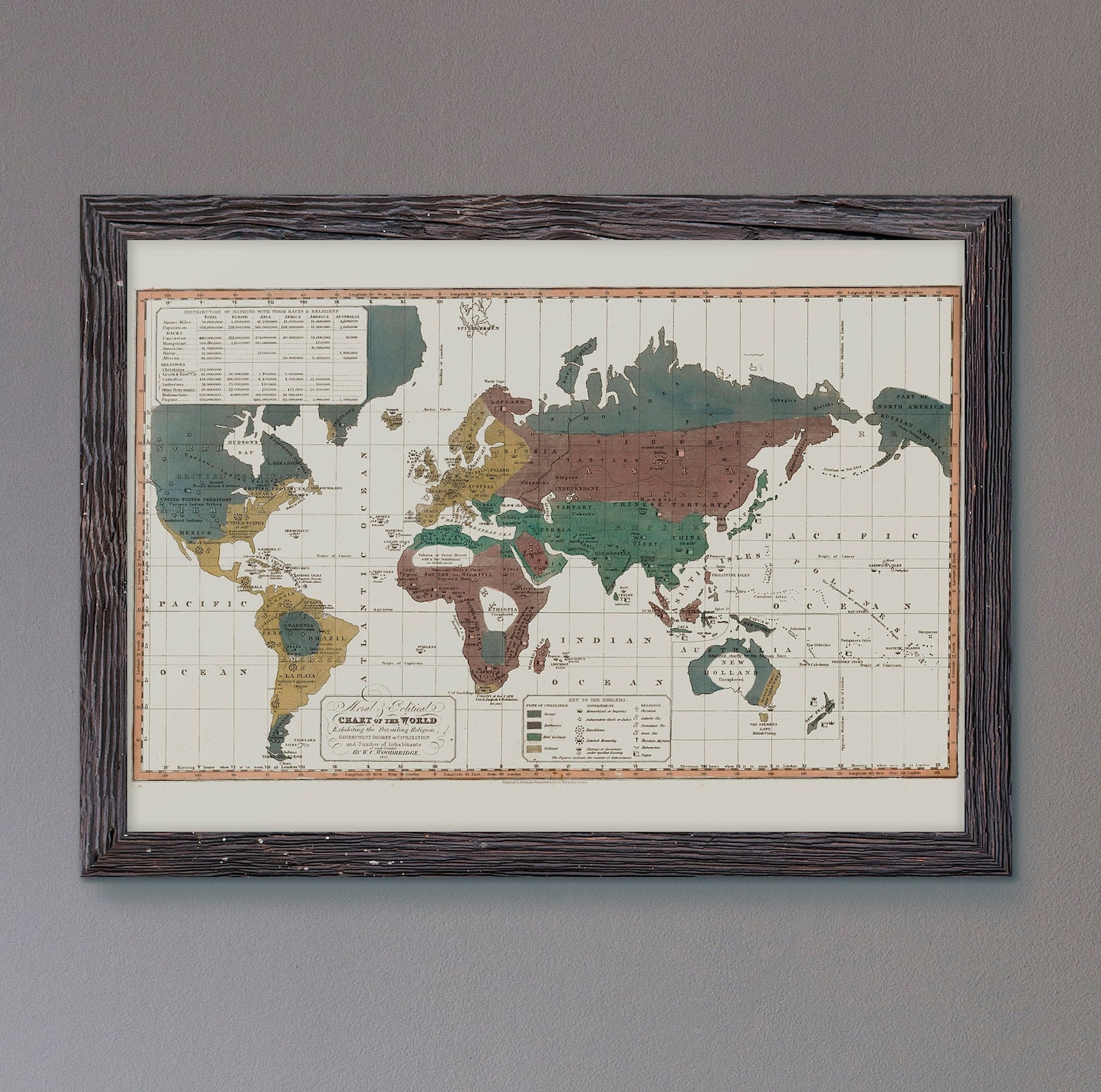 Map Print: Moral & Political Chart of the Inhabited World – Victorian ...