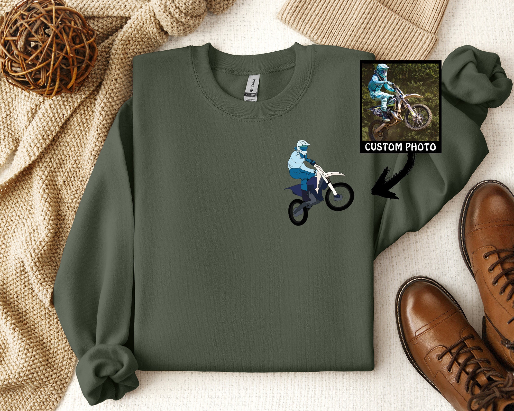 POCKET Custom Motorcycle Drawing Sweatshirt, Custom Hand Drawn ...