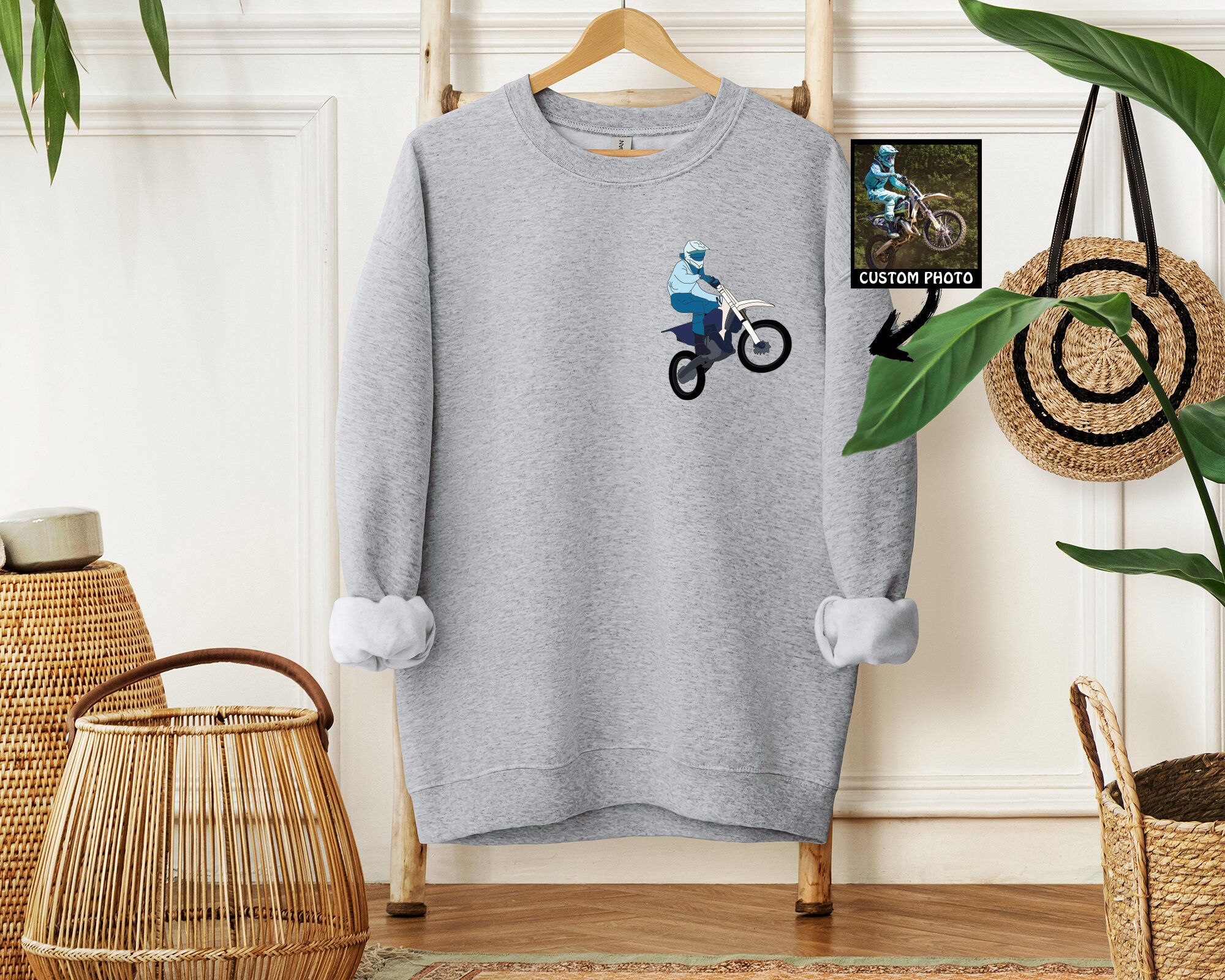 POCKET Custom Motorcycle Drawing Sweatshirt, Custom Hand Drawn ...