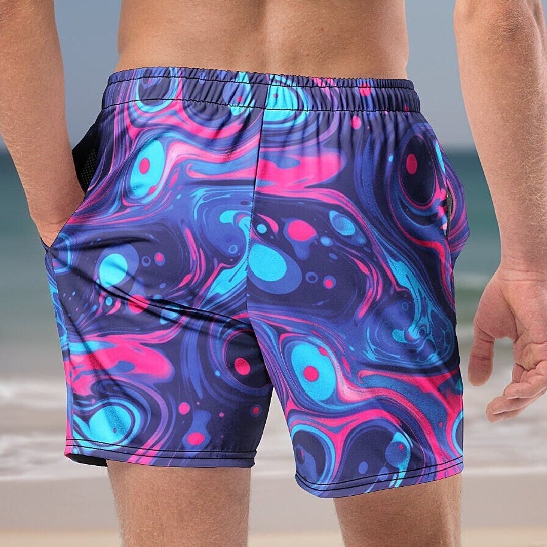 Purple Paint Swirl Psychedelic Festival Men's Swim Trunks - Etsy