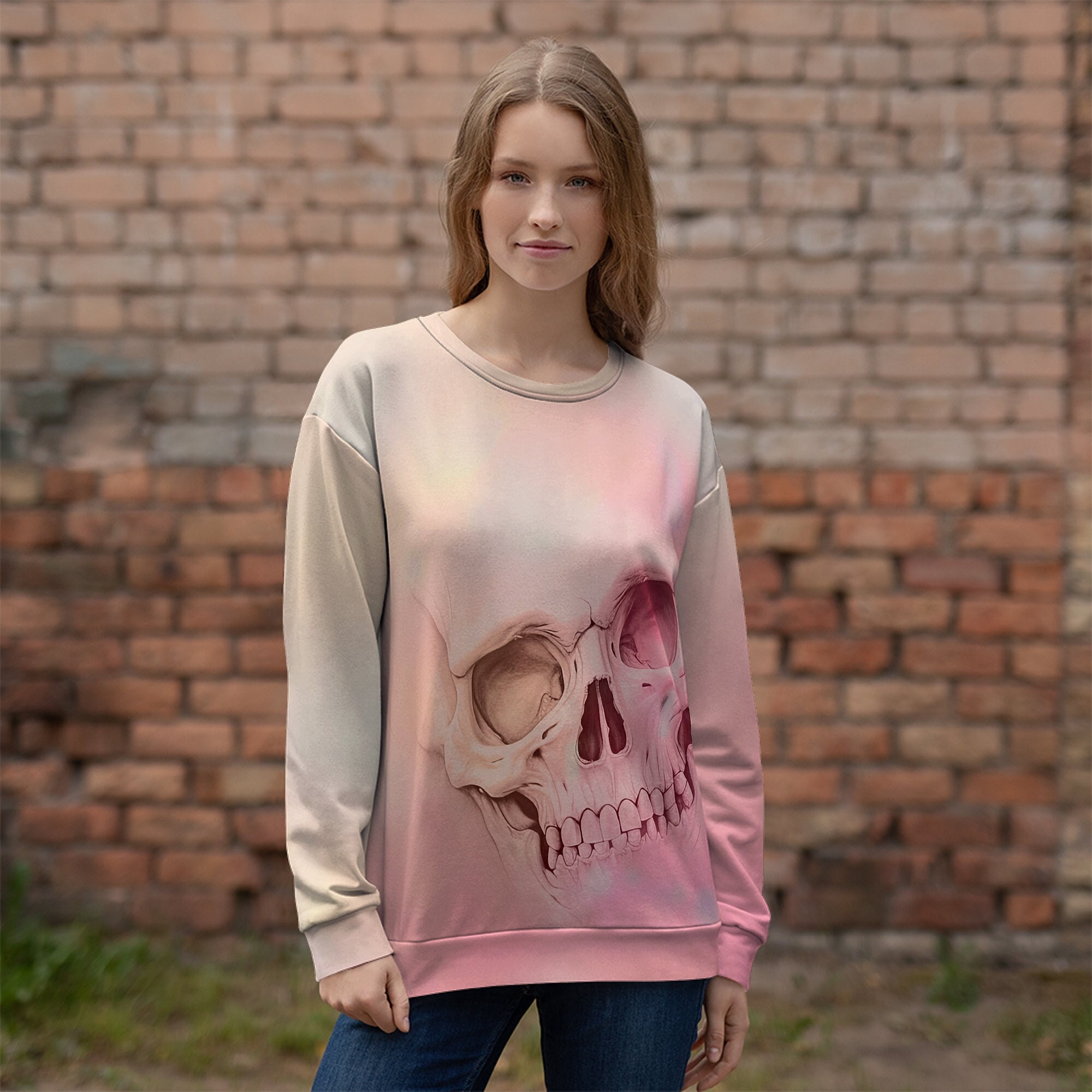 Streetwear Skull Sweatshirt Pink Halloween Skeleton Crewneck Spooky Szn ...