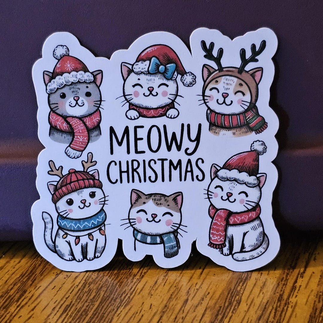 Meowy Christmas Sticker - Etsy