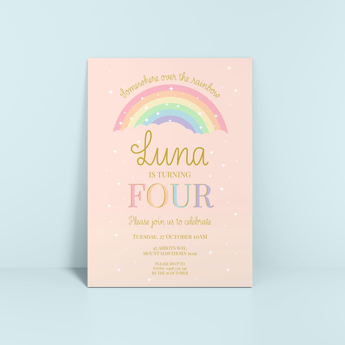 Custom Pastel Rainbow Theme Birthday Party Invitation | Somewhere Over ...