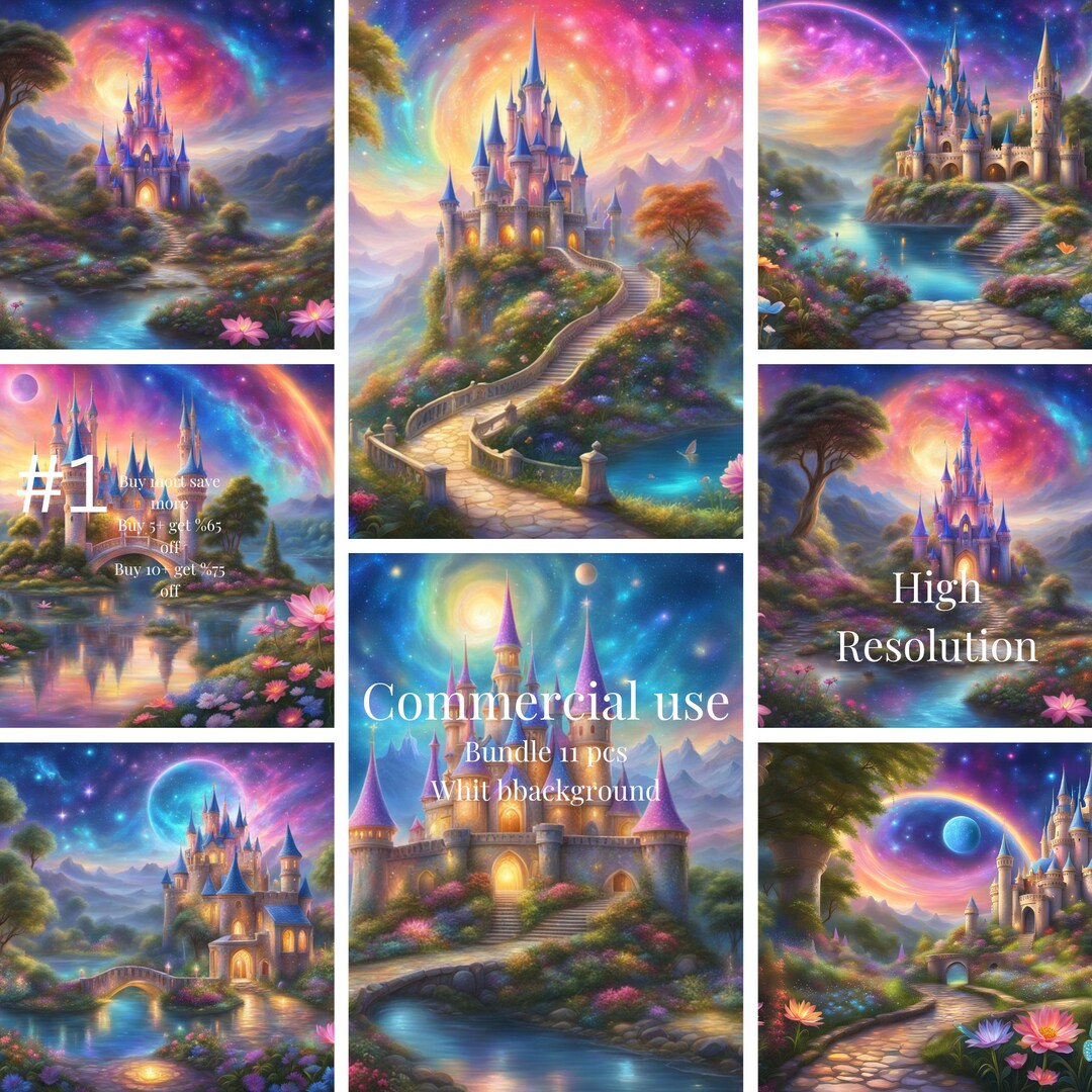 Bundle 10, Whimsical Watercolor Princess Castle Clipart: Easy-to-use ...
