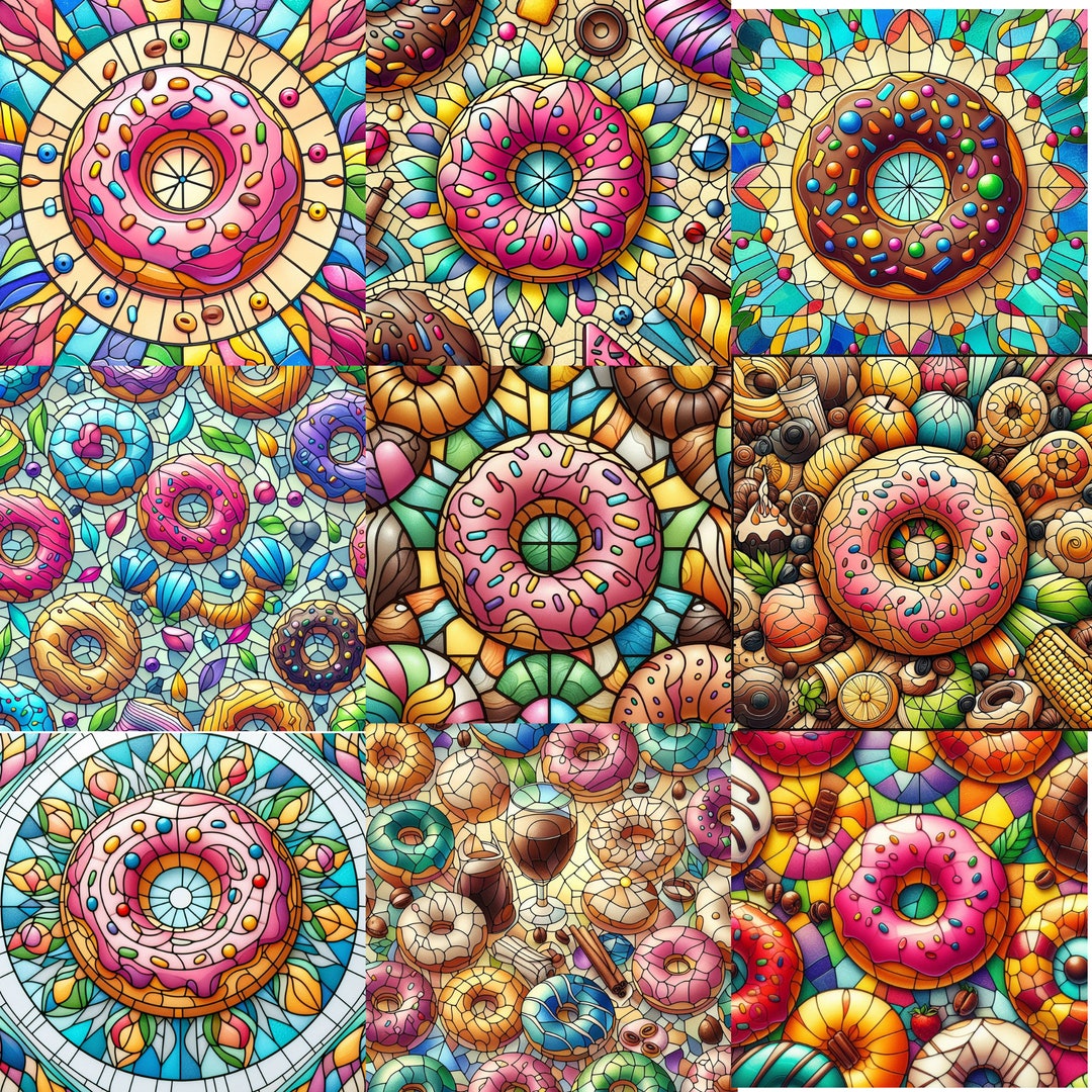 Tained Glass Donut Sublimation, Stained Glass Pattern, Donut Stained ...