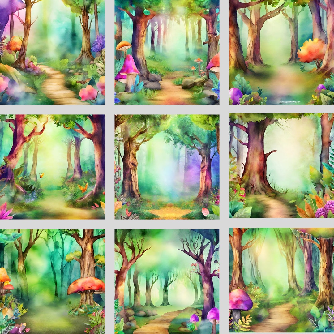 Enchanted Forest Background Clipart, PNG, Watercolor Woodland ...