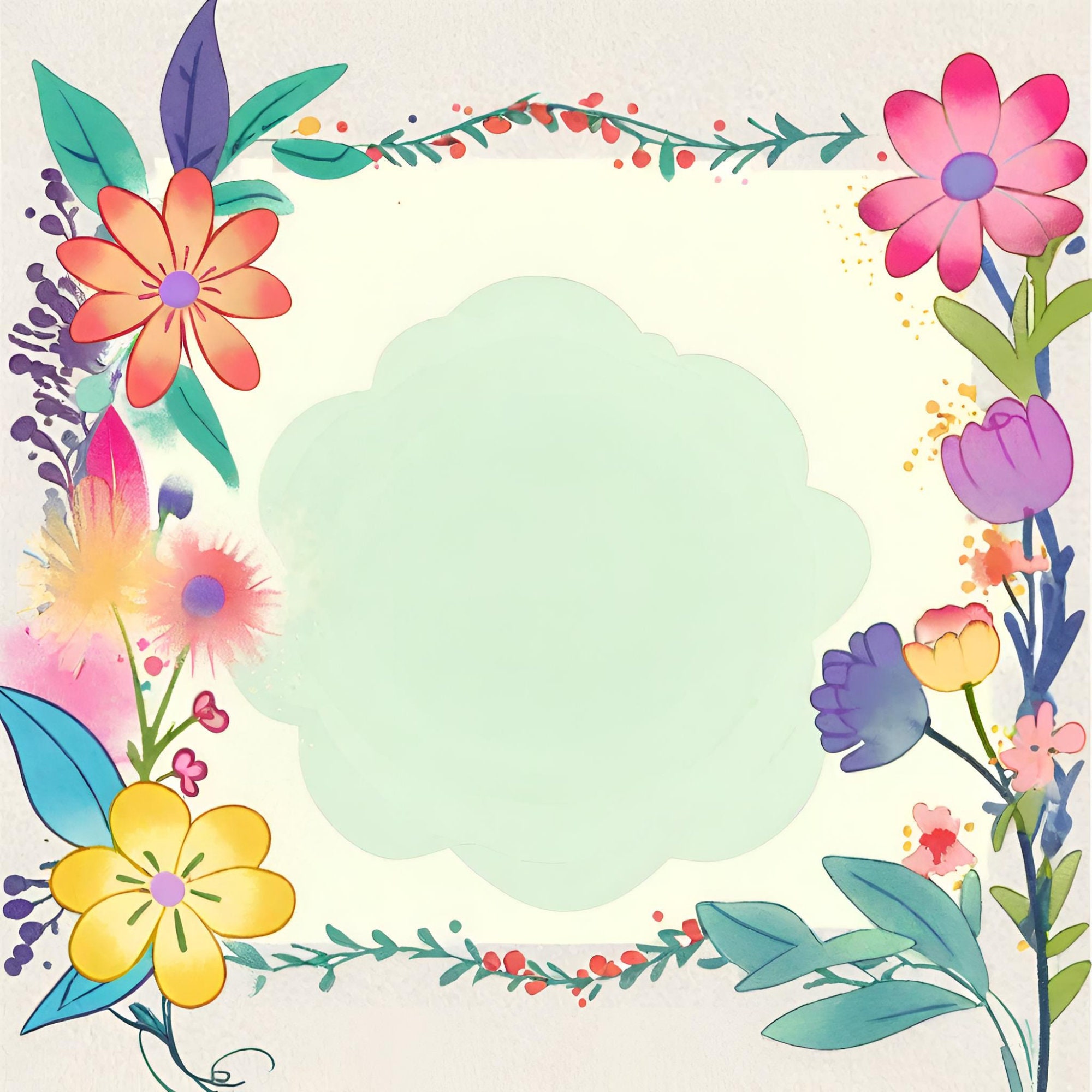 Vibrant Cartoon Style Floral Border PNG Colorful Whimsical Flower Frame ...
