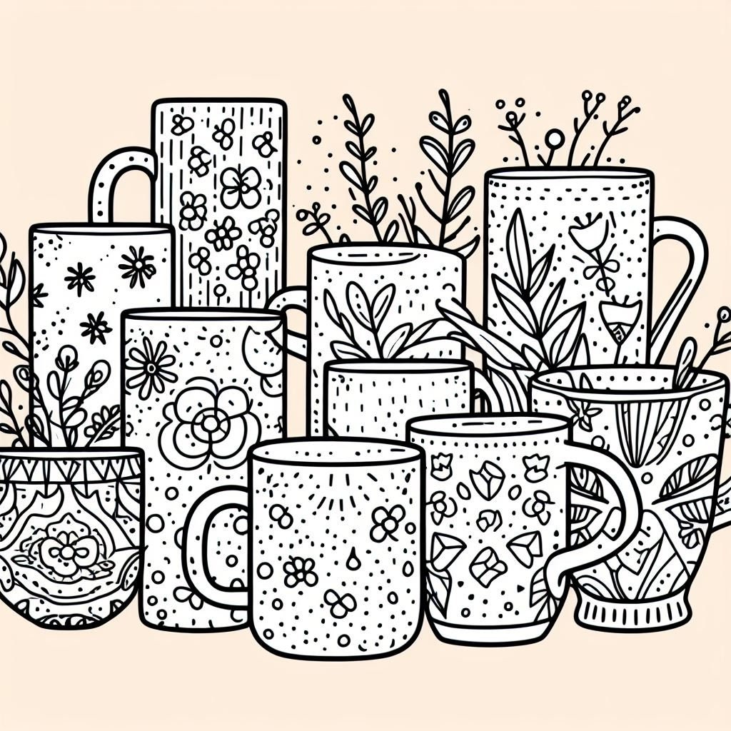 I Just Wanna Color Coffee Mugs!a Minimalist Coloring Pages for Teens ...